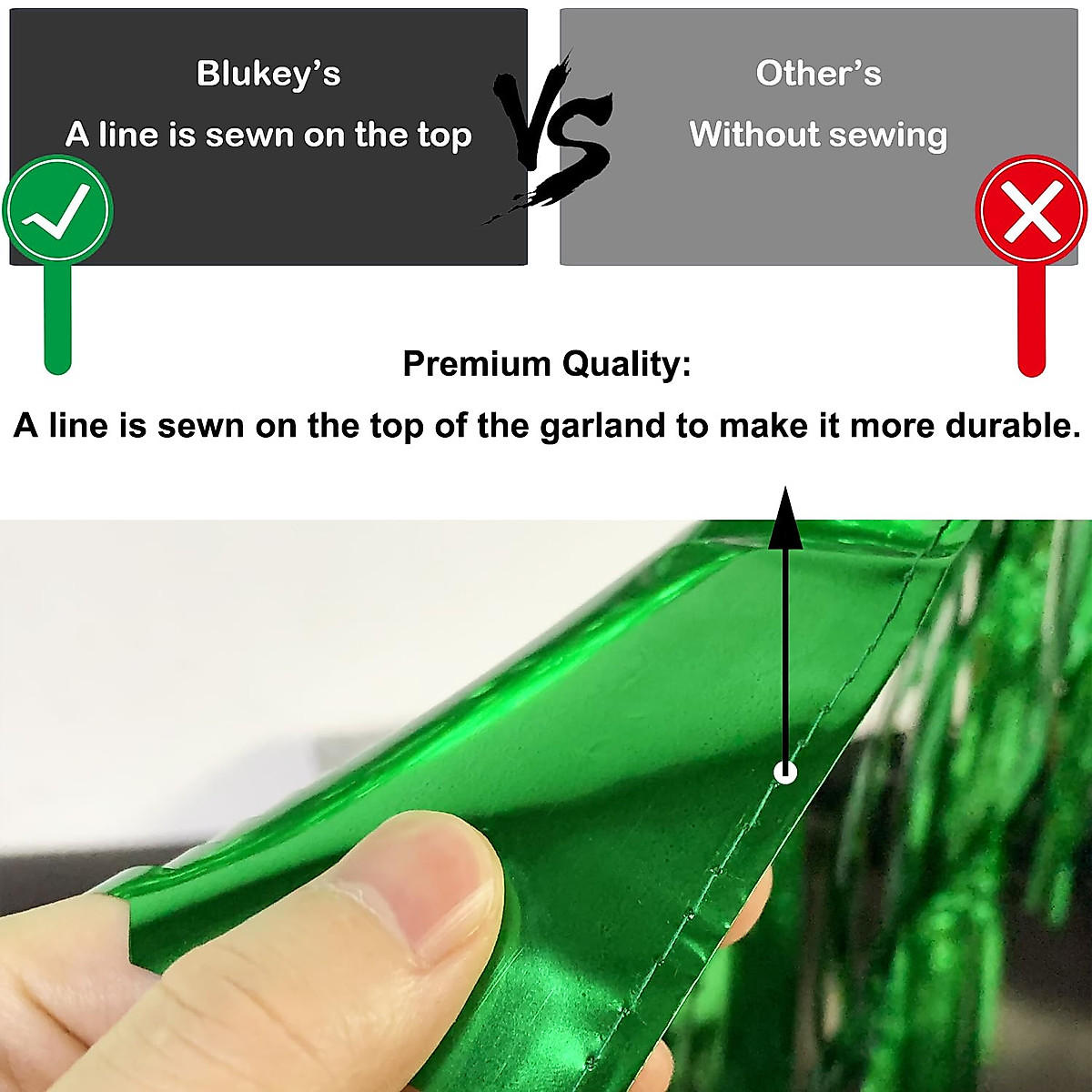 Blukey 10 Feet Long Green Parade Floats Skirting Decorations- Pack of 1 | Metallic Foil Fringe Garland | Ideal for Parade Floats, Bridal Shower, Wedding, Birthday | Wall Hanging Tassle Banner