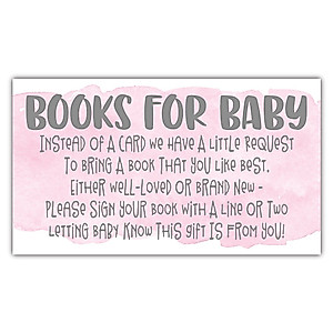 50 Pink Watercolor Books for Baby Shower Request Cards - Invitation Inserts - Girl Baby Shower