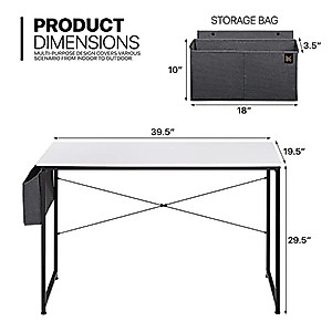 MoNiBloom Computer Desk 40 Inches with A Storage Bag, Student Laptop Writing Desks for Samll Space Home Office, White