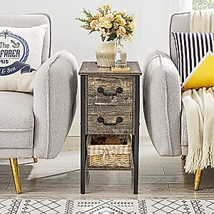 VECELO End Tables,Narrow Nightstands with Charging Station & USB Ports &Drawers,Night Stand for Living Room, Bedroom