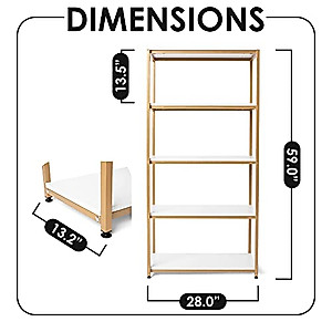 M&P Materials Gold Bookshelf - Gold Shelves, 5-Tier Modern Bookshelf, Elegant Storage Display Shelves for Home Furniture, Gold Sturdy Metal Frame, Vintage Industrial Style