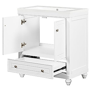 Bellemave 30" Bathroom Vanity with Ceramic Basin Sink, Combo Cabinet Under-Mount Sink, Bathroom Storage Cabinet with 2 Doors and 1 Long Drawer for Bathroom No Mirror (White)