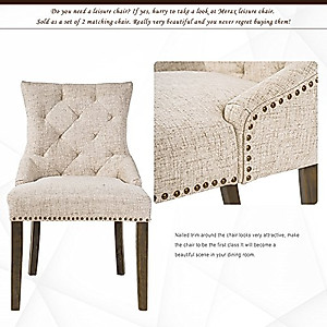 TARTOP Leisure Padded Upholstered Dining Chairs Armrest and Nailed Trim, (Set of 6),Beige, Beige1