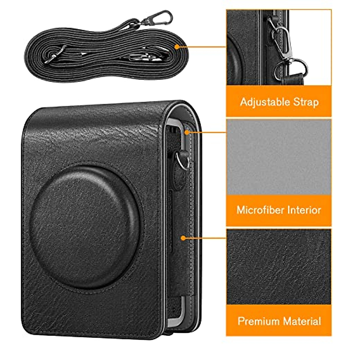 Fintie Protective Case for Fujifilm Instax Mini EVO Camera - Premium Vegan Leather Bag Cover with Removable Adjustable Strap, Vintage Black