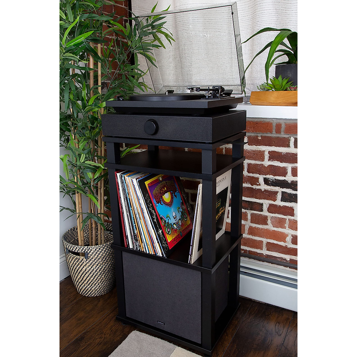 Andover Audio SpinStand Rack for Records and Audio Components - Metal-Reinforced, Holds 150 LPs, Optimum Height & Storage Space, Ideal for Turntables, Vinyl, Spinbase, and Hi-Fi Systems - Black