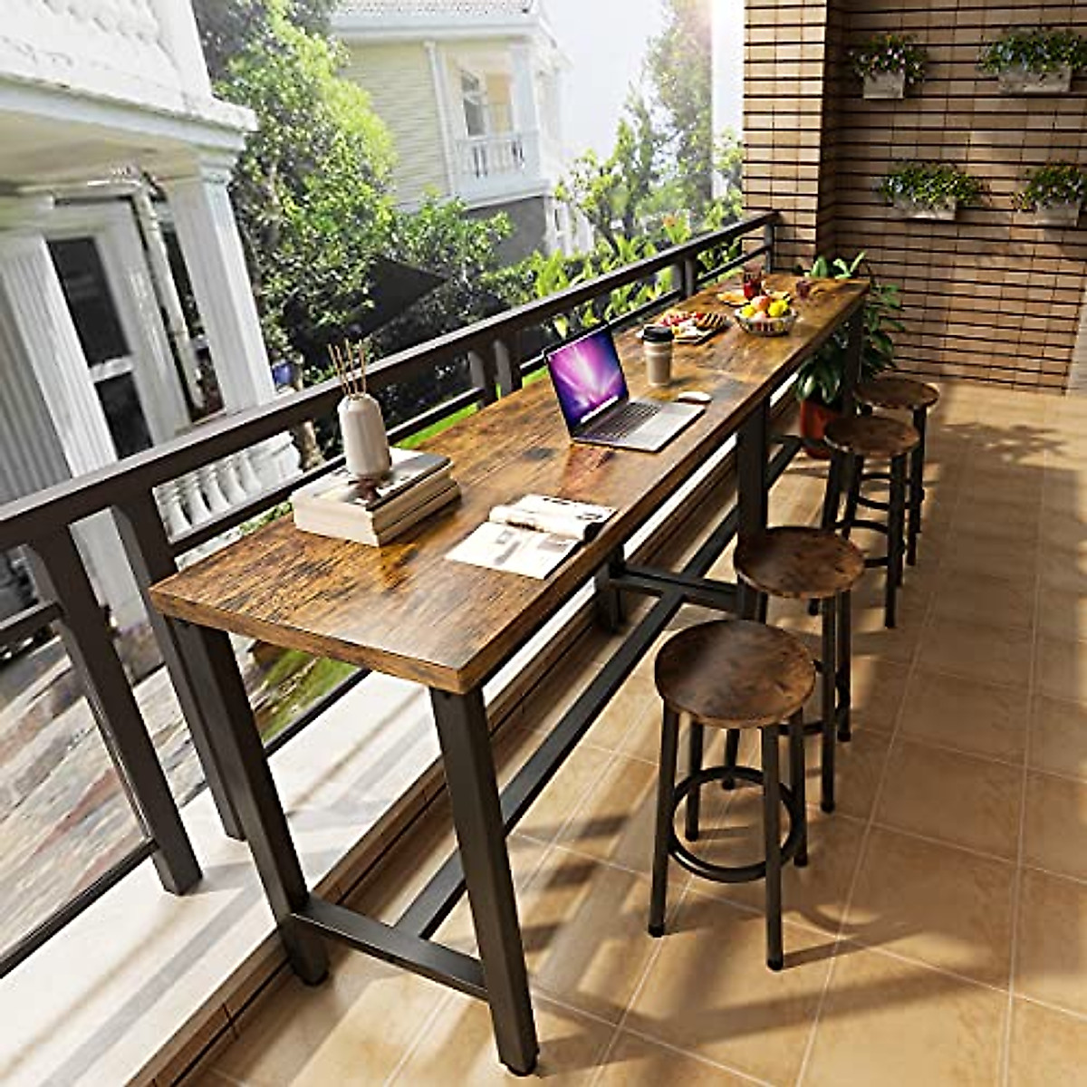 Recaceik 3 Piece Pub Dining Set, Modern bar Table and Stools for 2 Kitchen Counter Height Wood Top Bistro Easy Assemble for Breakfast Nook Living Room Small Space Restaurant, Rustic Brown 47"