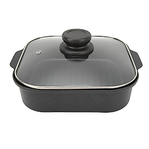 Shipenophy Grill Pan, Cast Aluminum Open Fire Heating Anti Scalding Handle Practical Uniform Heating Non Stick Multifunctional Grill Pan with Lid for Outdoor