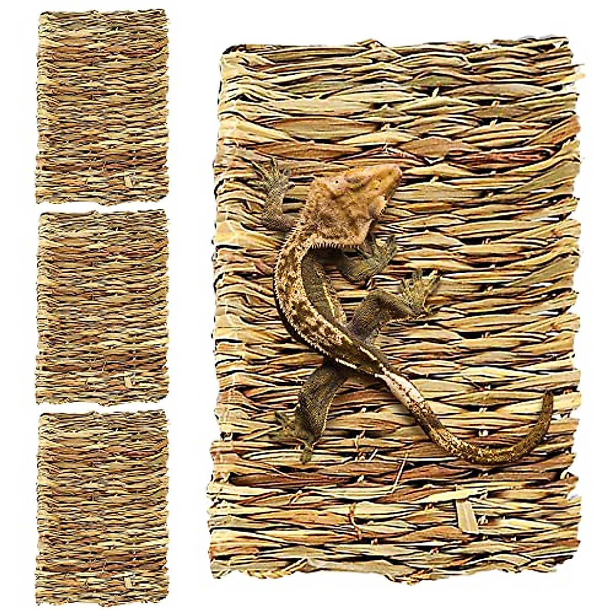 Meric Leopard & Crested Gecko Grass Mat, 4 Pack, Straw Bedding Floor Mat for Nesting Cage, Glass Tank Background Décor, Use as Peg Board in Tank or Cage to Hang Air Plants, Java Fern, Bird Toys