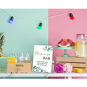 Greenery Eucalyptus Mimosa Bar Sign,Eucalyptus Mimosa Bar Decor,for Wedding Reception & Event Party,Table Centerpieces for Party Event,Bridal Shower Decor,Wedding Party Sign,Wood Signage With Stand,22