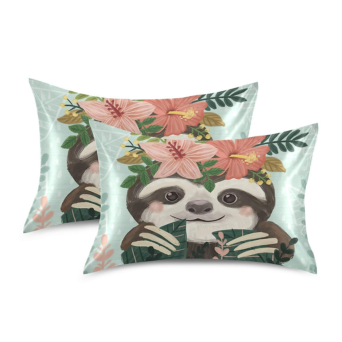 xigua Sloth Satin Pillowcases Breathable Pillow Case for Hair and Skin, NO Zipper Pillow Cover with Envelope Closure for Sofa Bed Couch, Queen Size 20 x 30 Inch