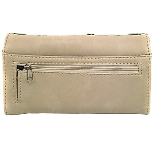 Zelris Western Silver Cross Turquoise Women Crossbody Wrist Trifold Wallet (Beige)