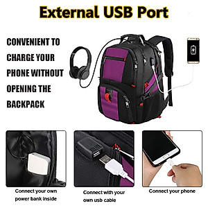 YOREPEK Travel Backpack, Extra Large 50L Laptop Backpacks for Men Women, Water Resistant College Backpack Airline Approved Business Work Bag with USB Charging Port Fits 17 Inch Computer, Purple