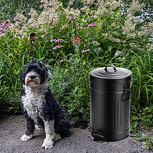 Umtiti Dog Poop Trash Can with Lid for Outdoors，12-Liter Trash Can with 180PCS Black Plastic Bags, Pet Waste Container，Black-Y+180BK