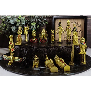 Ebros Miniature Egyptian Gods and Goddesses Figurine Set of 16 Featuring Anubis Osiris Maat Isis Bastet Sekhmet Obelisk Sphinx King TUT Queen Nefertiti Mummy Hathor Horus and Seth