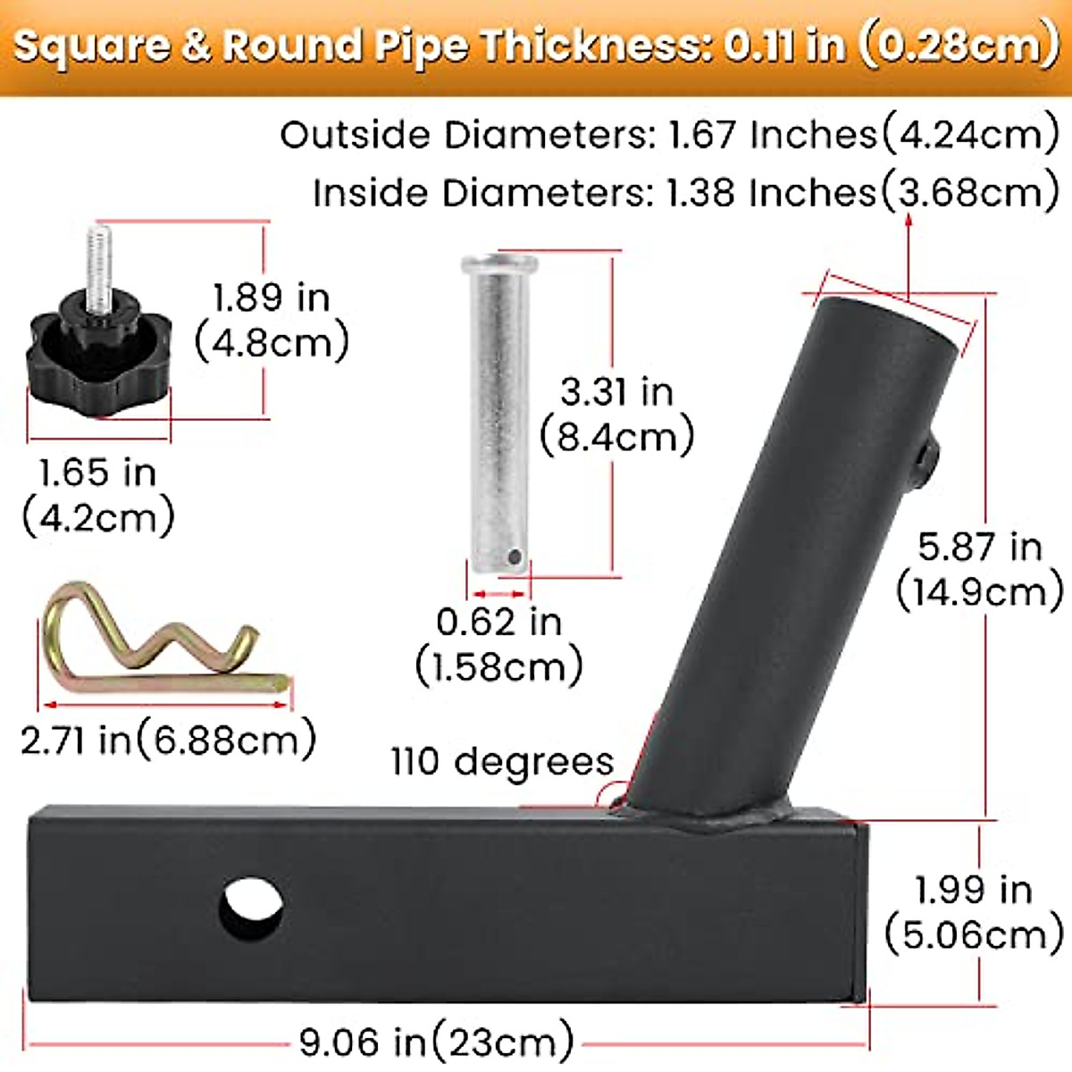 Universal Hitch Mount Flag Pole Holder Flagpole Bracket for Jeep Trailer Car Truck SUV RV Pickup Camper Fits Standard 2 inch Hitch Receivers with Anti-Wobble Screw Heavy Duty Black Powder (Single)