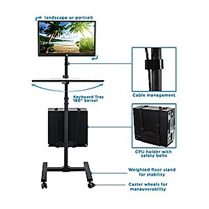 Mount-It! Rolling Computer Cart, Mobile Workstation with Tray Monitor Mount and CPU Holder, Height Adjustable and Mobile Stand for Office and Industrial Use