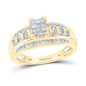 Jewels By Lux 14K Yellow Gold Princess Diamond Cluster Bridal Wedding Engagement Ring 1/2 Cttw
