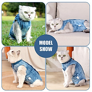 Cat Recovery Suit for Male and Female Surgical Post Surgery Soft Cone Onesie Tie Dye Cats Shirt Clothes Neuter Licking Protective Diapers Outfit Cover Kitten Spay Collar Alternative(Navy Blue, L)
