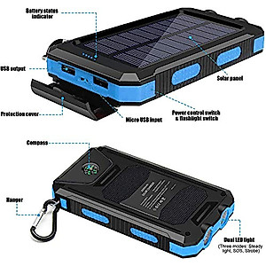 Solar Charger,20000mAh Portable Solar Power Bank,Waterproof External Backup Battery Power Pack Charger with 2 USB/LED Flashlights Compatible with iPhone,Tablet,Android,Suitable for Outdoor Camping