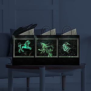 Obami Glow in the Dark Gift Bag with Creative Luminous Constellation Design, 24 pcs include 12 Paper Kraft Bags of 3 Different Sizes & 12 Wrapping Papers