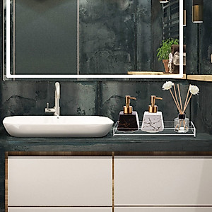 Maitys Acrylic Vanity Tray Bathroom Tray for Serving Vanity Makeup Organizer Clear Hand Towel Kitchen Countertop Makeup Perfume Cosmetics Organizer Valentine's Day Gift(11.8 x 5 Inch, 3 Pcs)