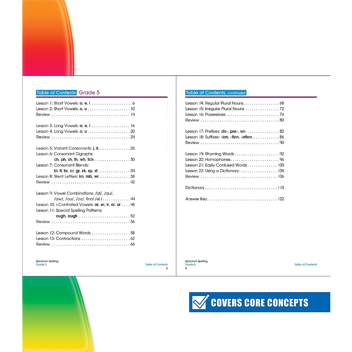Spectrum 5th Grade Spelling Workbooks, Ages 10 to 11, Spelling Grade 5 Workbooks Covering Vowels, Blends & Digraphs, Practice Building Spelling Skills, Vocabulary, and Dictionary Skills