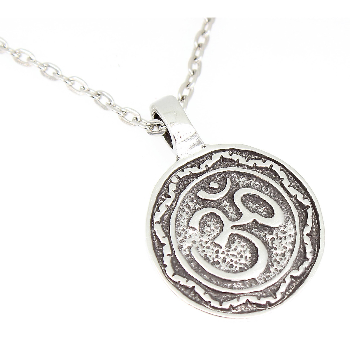 Trilogy Jewelry Pewter Circle Ohm Om Yoga Buddha Namaste High Polish Pendant on 3mm Cable Link Chain