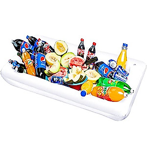 Inflatable Pool Table Serving Bar - Large Buffet Tray Server with Drain Plug - Keep Your Salads & Beverages Ice Cold - for Parties Indoor & Outdoor use Bar Party Accessories (White)