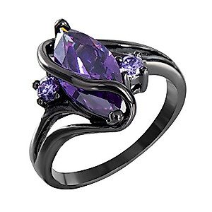 Patcharapa Jewelry (Purple Amethyst) Marquise Cut Colorful Sapphire S Shape Black Gold Filled Wedding Ring Size 3-12 (12)