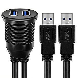 ICESPRING 2 Ports Dual USB 3.0 Male to USB 3.0 Female AUX Flush Mount Car Mount Extension Cable for Car Truck Boat Motorcycle Dashboard Panel -(3 Feet)