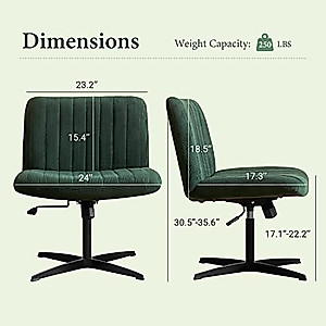 HoeuThien Armless Desk Chair No Wheels Wide Velvet Upholstered Office Chair Swivel Criss Cross Legs Large Seat Adjustable Height Accent Chair for Adults Dark Green