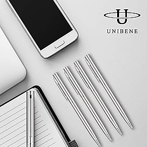 Unibene Slim Stainless Steel Retractable Ballpoint Pens, Nice Gift for Business Office Students Teachers Wedding Christmas, Medium Point(1 mm) 6 Pack-Black ink
