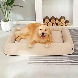 pettycare Orthopedic Dog Bed for Large Dogs Waterproof Pet Bed Soft Sofa with Two Fabrics Washable Removable Cover Egg Foam Support Anti-Slip Bottom Extra Head and Neck Support Sleeper,XL Beige