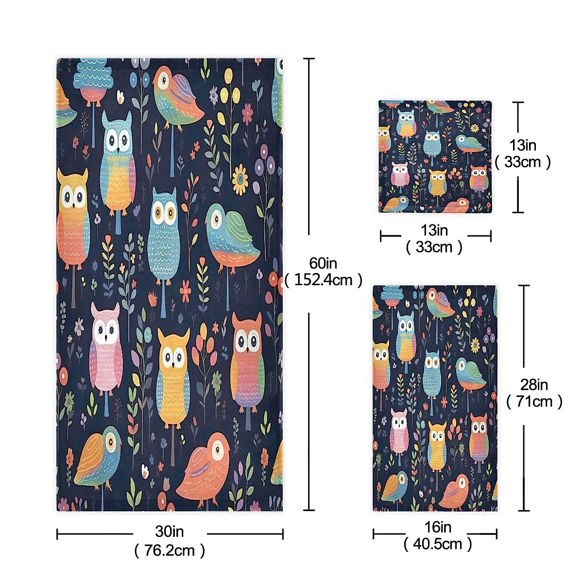 Flradish Cute Owls Towels 3 Pack Bath Towels for Bathroom Set Soft Cotton Highly Absorbent Lightweight & Quickdry Towel Set 1 Bath Towel,1 Hand Towel,1 Washclothe