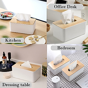 Bamboo Tissue Box Cover, Rectangular Tissue Box Holder for Bathroom Vanity, Countertop, Bedroom Dresser, Bedside Table, Desk,Disposable Paper Facial Tissues Tissue Box White