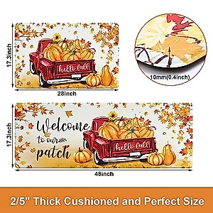 Ileading Fall Thanksgiving Kitchen Anti Fatigue Mat Set of 2 A Truck Full of Pumpkins Non Slip Cushioned Kitchen Sink Floor Mats Waterproof Foam Comfort Standing Runner Rug Holiday Home Decorations