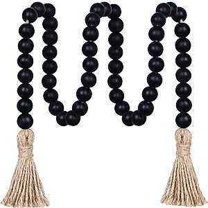 Meplait 39in Wood Bead Garland Farmhouse with Tassels,Versatile Prayer Beads Boho Chic Wall Hanging Home Decor (Black)