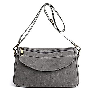 GOQUFOY Small Canvas Crossbody Bags for Women Work Cute Cross Body Shoulder Bag with Zipper Pockets Compartments Crossover Vintage Tote Bag Messenger Handbag Korean Purse Casual Satchel Purses Trendy