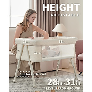 AirClub Bassinet Bedside Sleeper, Baby Crib for Newborn, Baby Bassinets Bedside Sleeper with 4 Auto-Lock & Adjustable Height, Breathable Mesh & Mattress, Bedside Bassinet