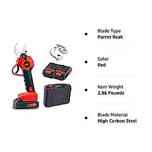 Rokrou Electric Pruning Shears For Gardening Cordless Tree Pruner 1.57" (40mm) Cutting Diameter With 2 Pack 21V Rechargeable Battery & Replacement Blade Set Red