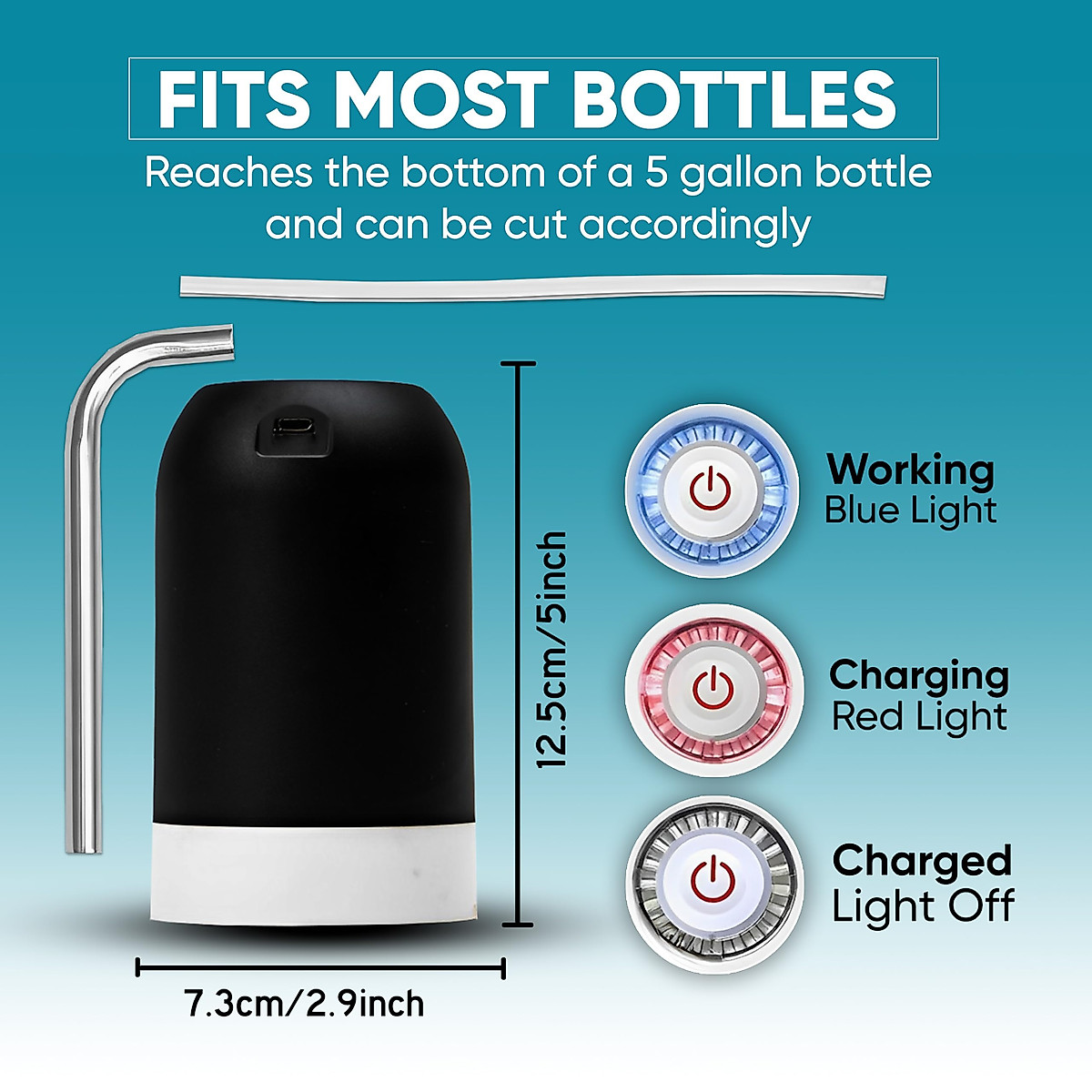 Founta Life Water Dispenser for 5 Gallon Bottle - Portable Automatic Electric Water Pump for 5 Gallon Jug - Great Gift Idea Rechargeable Water Jug Dispenser for Home, Office, Dorm and Outdoors
