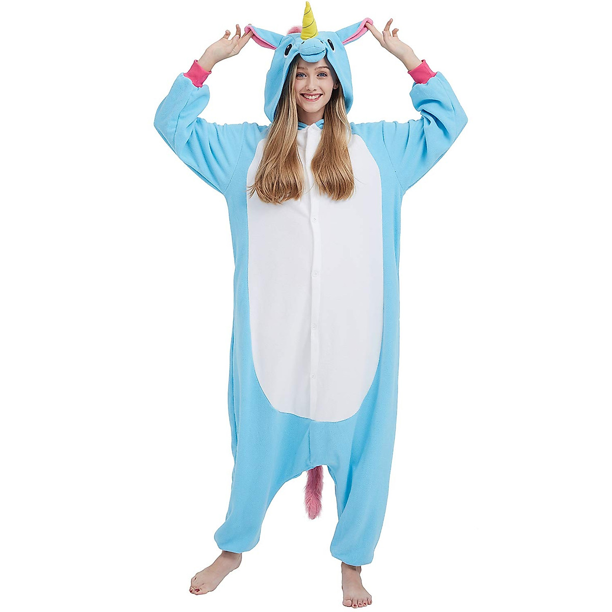DarkCom Polar Fleece Unicorn Onesie Christmas Pajamas Unisex Adult Cosplay Halloween Costume (Blue) Small