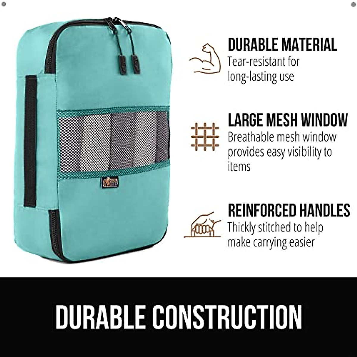 Gorilla Grip Laundry Basket and 3 Piece Packing Cubes, Laundry Basket Size 82L, Easy Carry Handles, Space Saving Travel for Carry On in Multiple Sizes, Mesh Zipper, Both in Turquoise, 2 Item Bundle