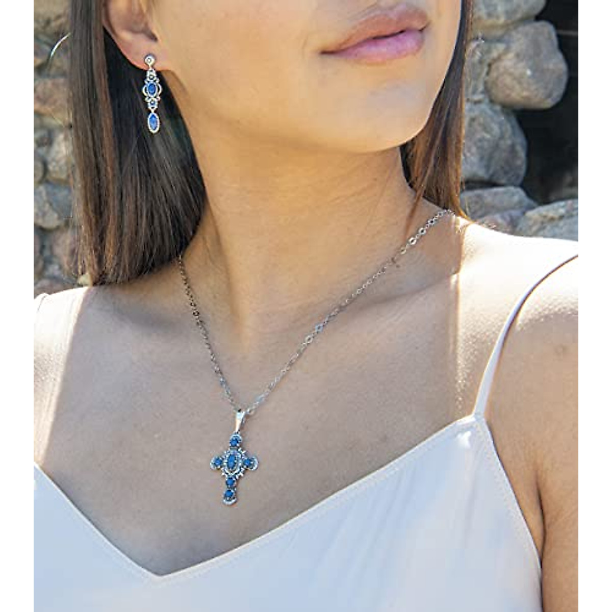 American West Sterling Silver Women’s Drop & Dangle Earrings Blue Turquoise Gemstone Floral Design