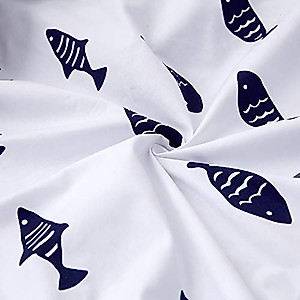 Brandream Crib Sheets Boys Cotton Baby Crib Sheets 2 Packs Toddler Sheets, Coastal Nautical Ocean Shark Fish Pattern, Navy Blue & White