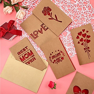 Chinco Mother's Day Greeting Gift Cards,6 Unique Assorted Kraft Die Cut Design Mother's Day Gift Best Mom Ever Cards for Mothers Day Mothers Birthday Party Supplies, Envelopes Included（12 Pieces）