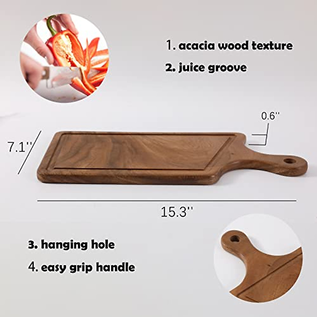 Hisize Wood Cutting Board - Small Wooden Chopping Board Charcuterie Board Serving Tray With Handle(Bent Handle)
