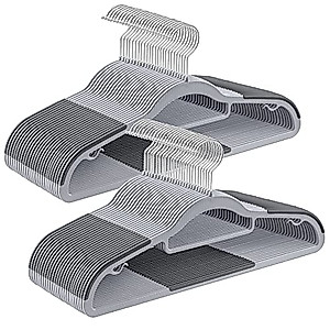 SONGMICS Pack of 50 Coat Hangers, Heavy-Duty Plastic Hangers with Non-Slip Design, Space-Saving Clothes Hangers, 16.5 Inches Wide, 360° Swivel Hook, Gray and Silver UCRP20G50