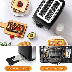 Toaster 2 Slice Wide Slots Best Rated Prime Toasters, Compact Stainless Steel Bread Toaster with Reheat/Defrost/Cancel Functions, 7-Shade Control & Removable Crumb Tray, Black, UL Certificated