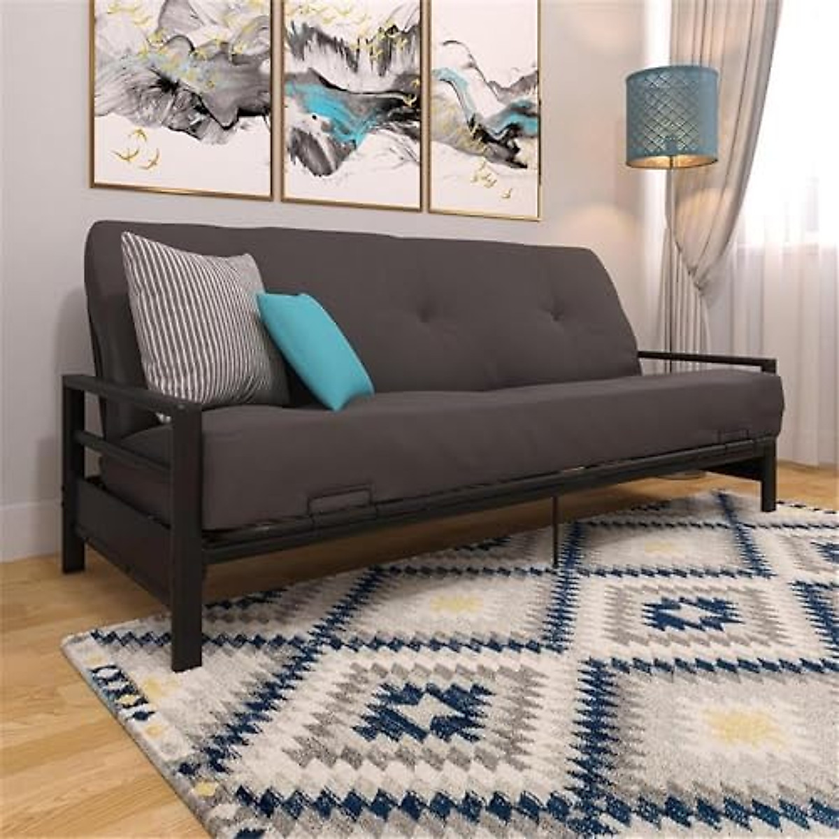 Pemberly Row Classic Design Full Size Metal Futon Frame in Black